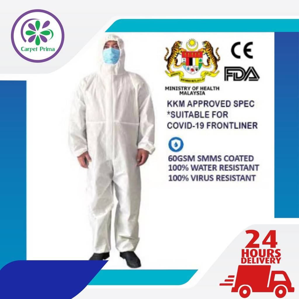 PPE Suit Coverall Jumpsuit Isolation Suit 65gsm PE Coated 100% ...